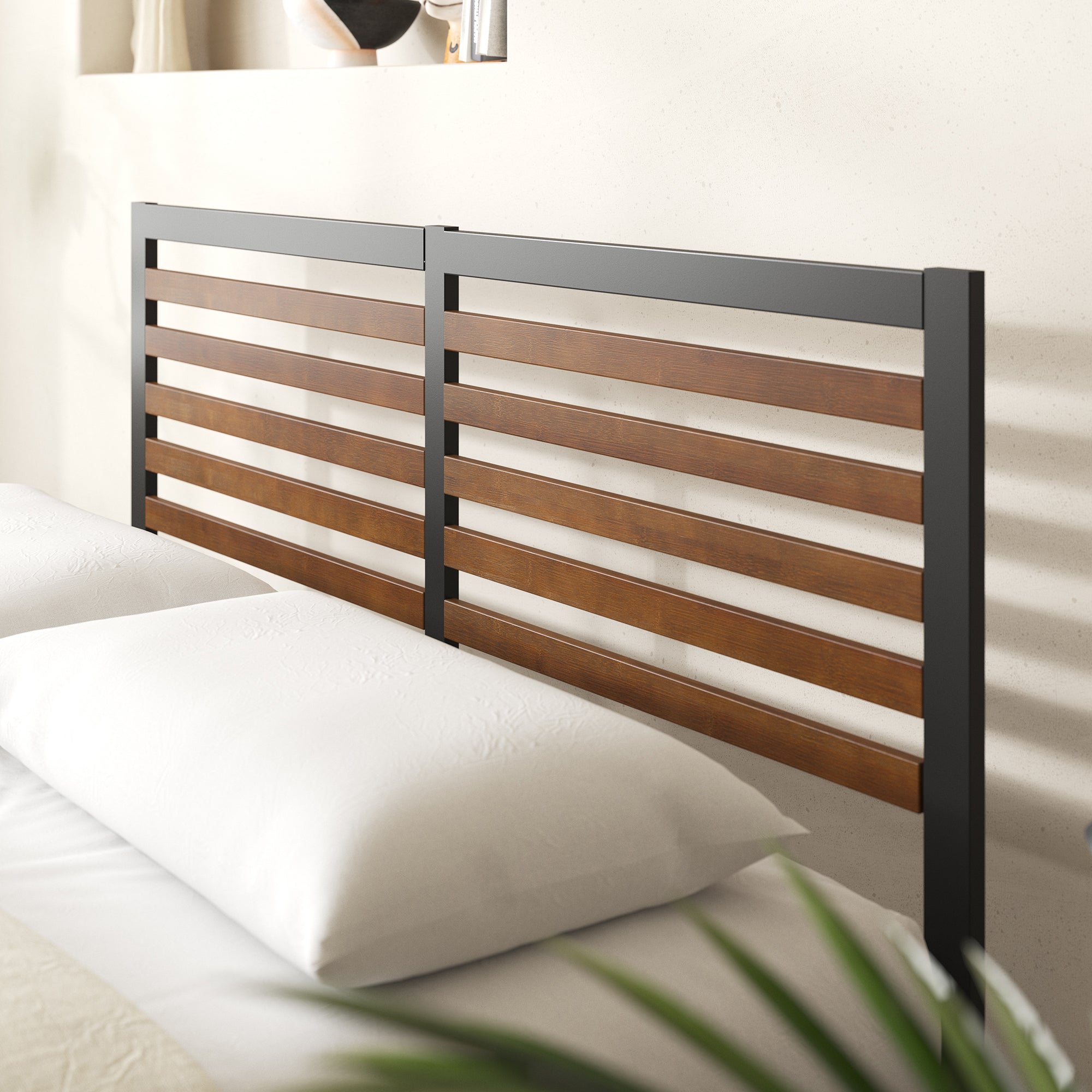Zinus Kai Bamboo and Metal Platform Bed Frame with Headboard No Box Spring Needed Easy Assembly Full